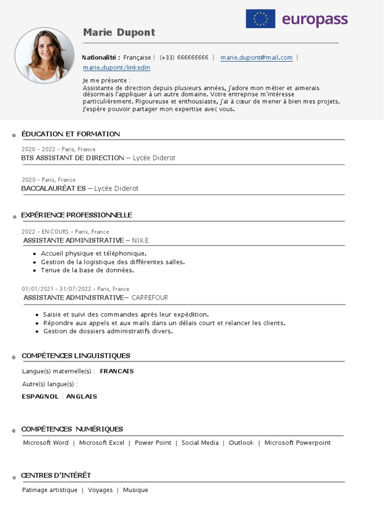 X10 Modele CV Europass FR Word | PDF | Entretien d'embauche | Microsoft