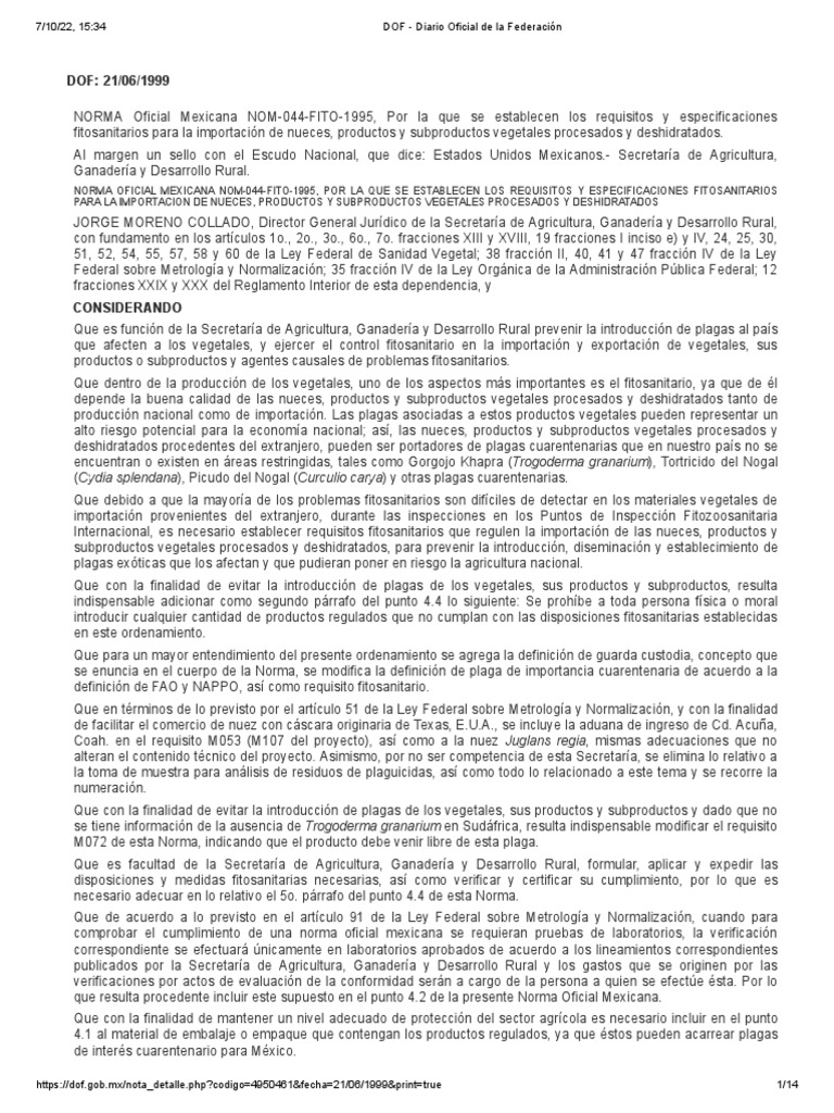 Nom 044 FITO 1995 | PDF | Plaga (organismo) | Agrios