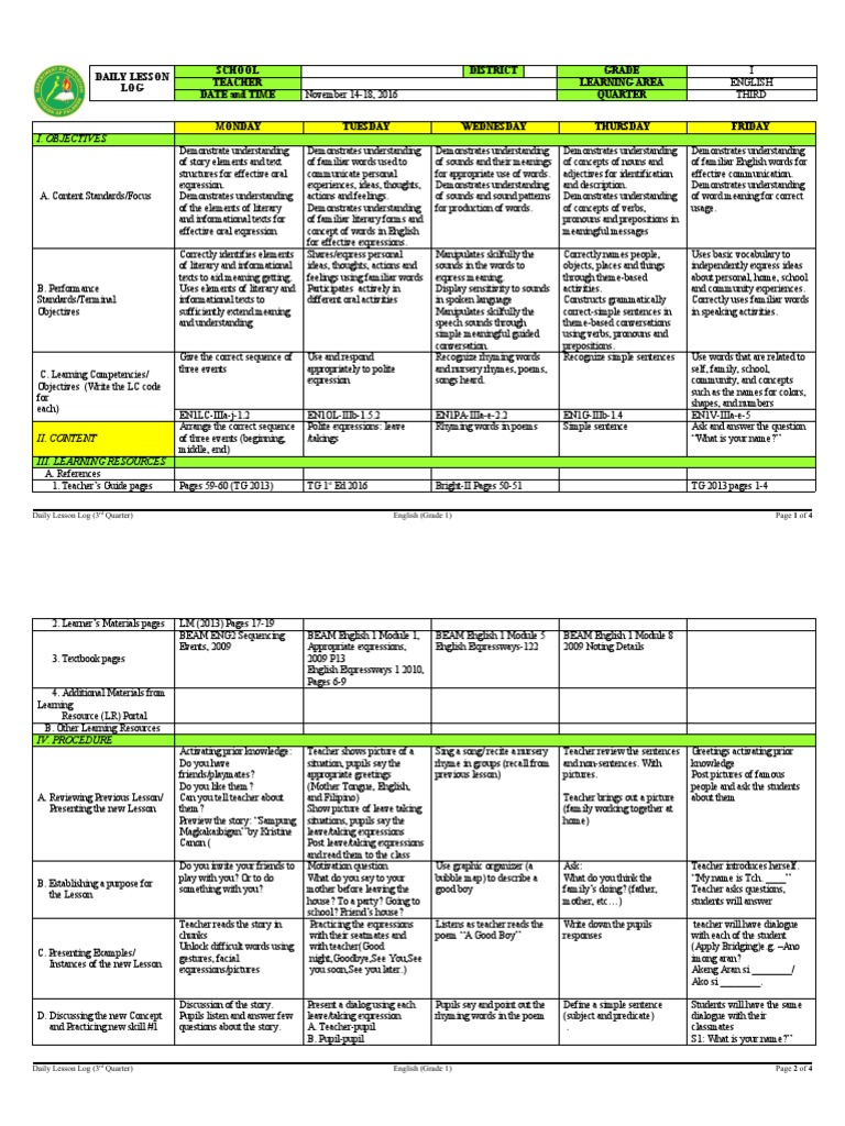 DLL English Grade1 Quarter3 Week2 | PDF | Word | English Language DLL English Grade1 Quarter3 Week2 | PDF | Word | English Language