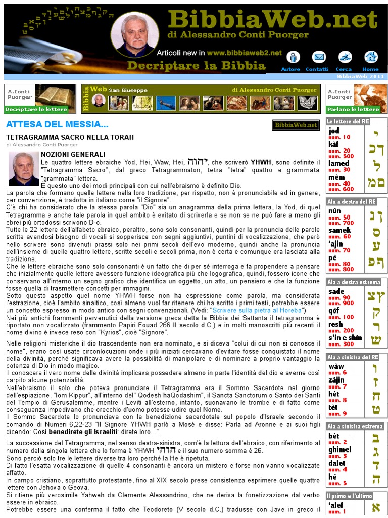 Bibbiaweb - ATTESA DEL MESSIA - TETRAGRAMMA SACRO NELLA TORAH - Di ...