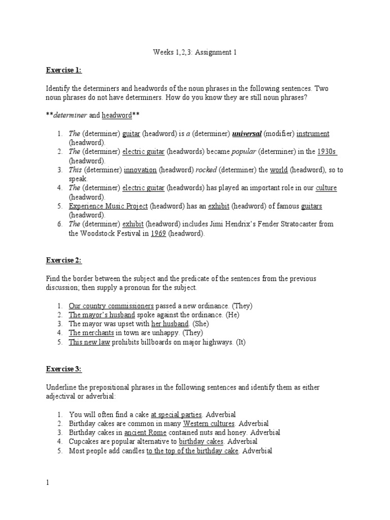 Weeks 1,2,3 - Assignment 1 | PDF | Verb | English Grammar