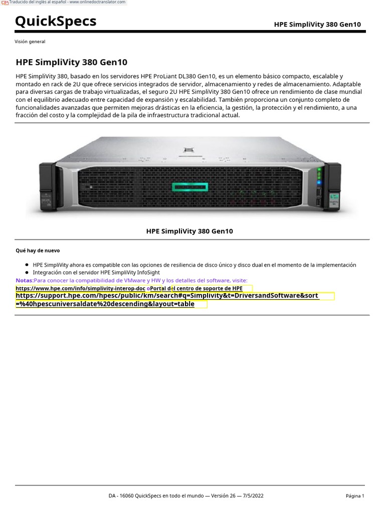 Hpe Simplivity 380 Gen10 En Es Pdf V Mware Computación En La Nube
