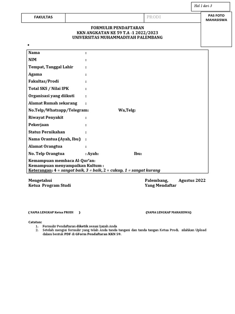 FORMULIR PENDAFTARAN KKN | PDF