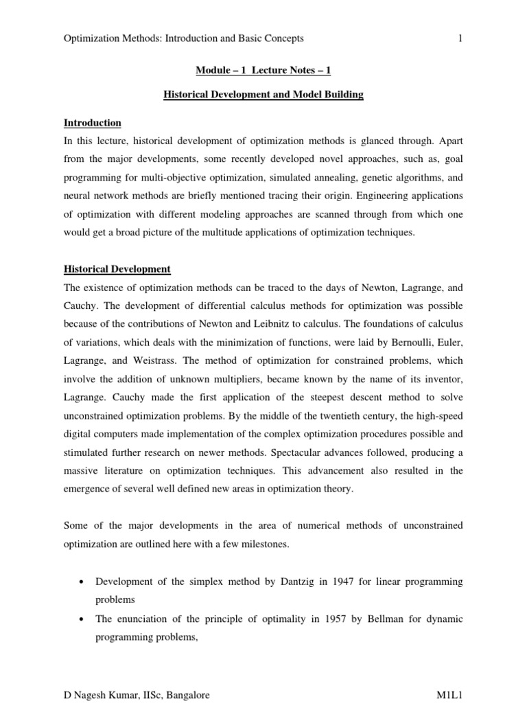 Historical Development of Optimization Methods | PDF | Conceptual Model ...