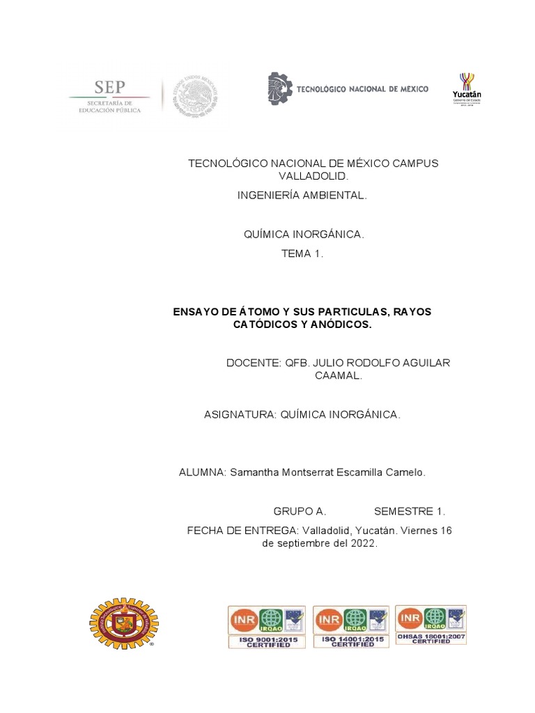 Ensayo Sobre Átomo y Estructura Sub Atómica | PDF | Electrón | Átomos