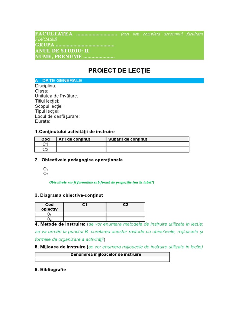 Template - Proiect de Lectie - 2021-2022 | PDF