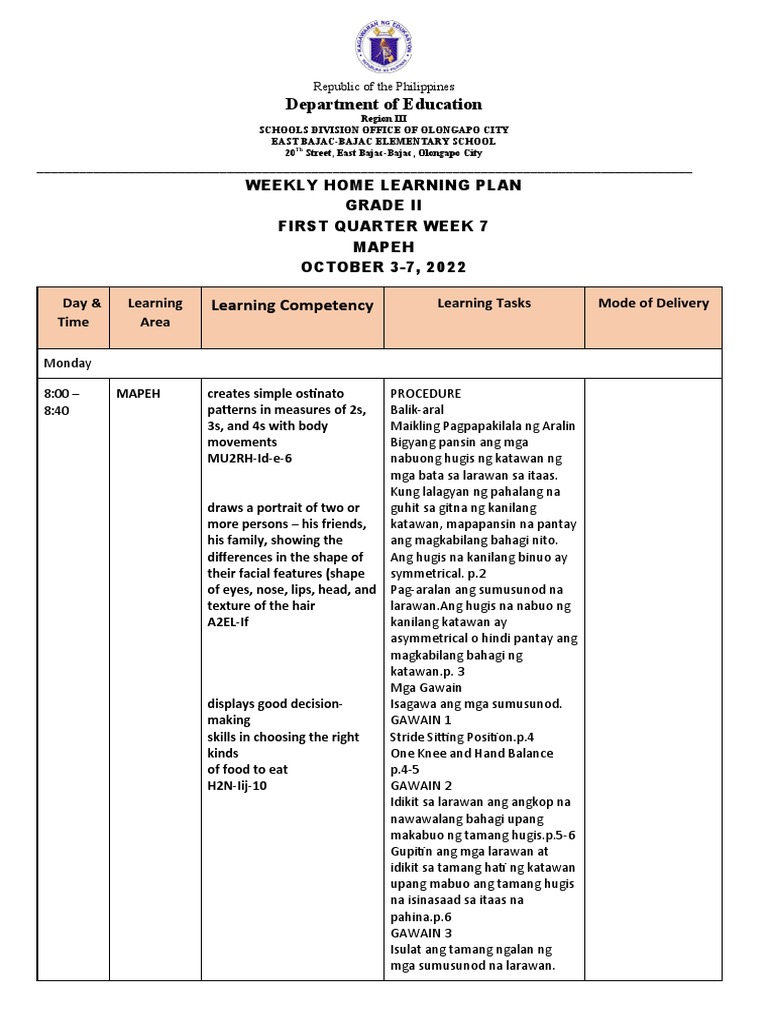 WHLP Week7 Mapeh 10 03 22 | PDF