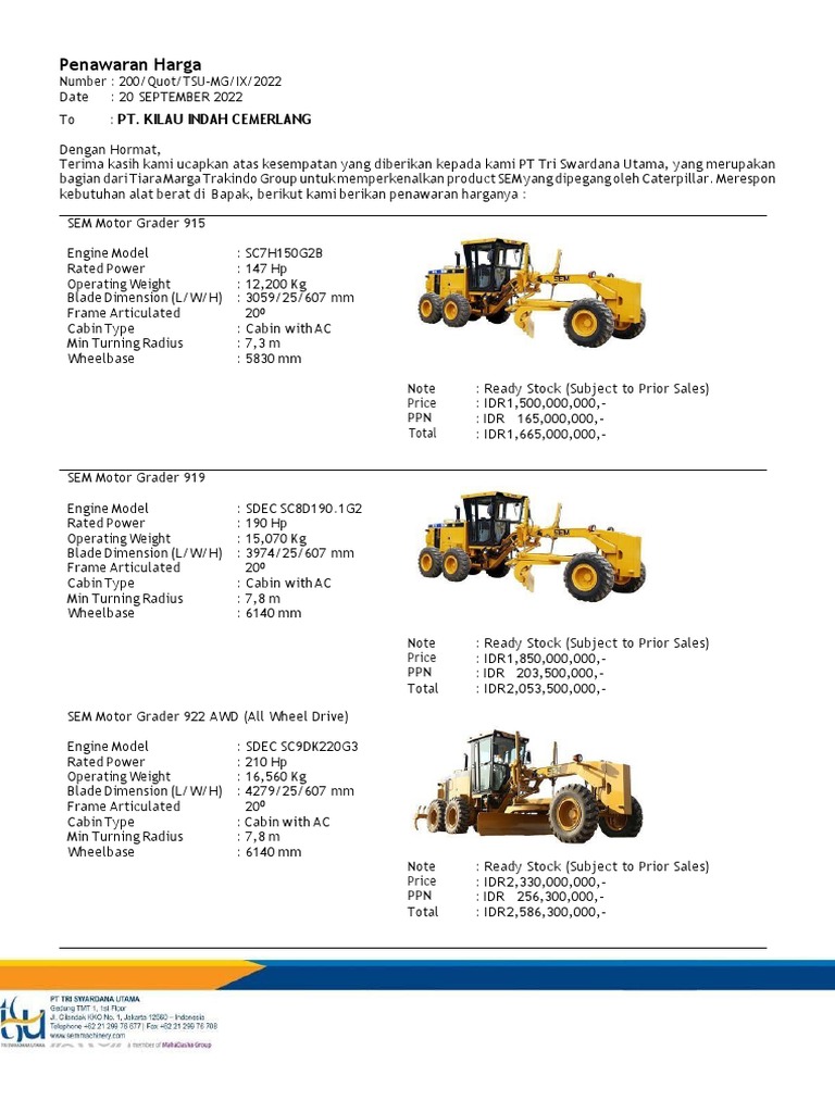 Quotation MG 915, 919, 922AWD PT. KIC | PDF