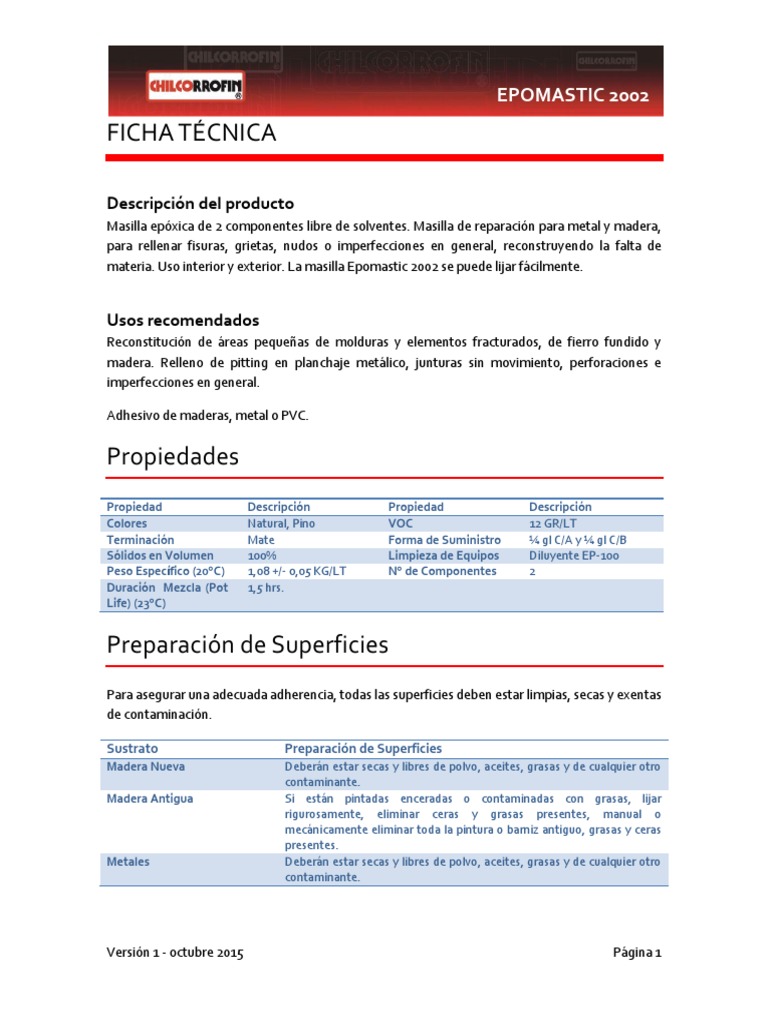 Masilla Epoxica Ficha Tec | PDF