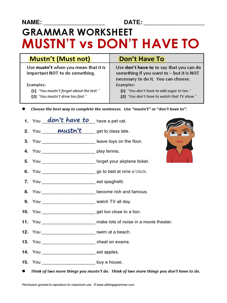 Atg-Worksheet MUST Vs DONT HAVE TO Student | PDF | Home & Garden