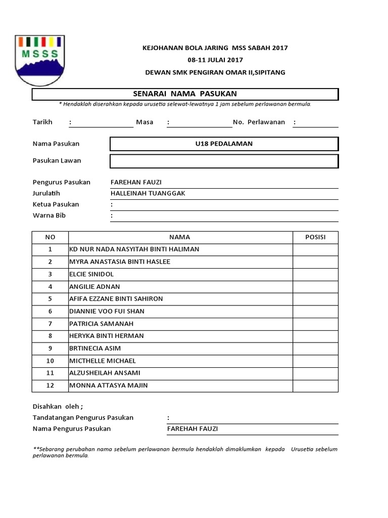 Borang Pendaftaran Bola Sepak 2022 | PDF