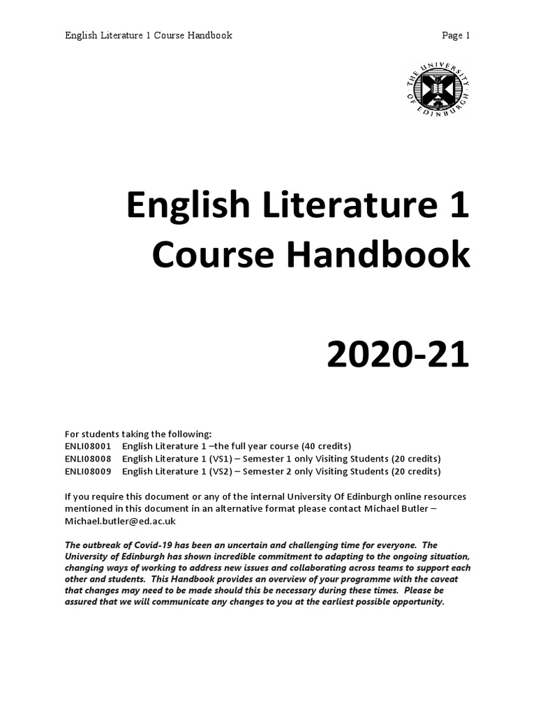 English Literature 1 Handbook 2020-21 | PDF | Turnitin | Libraries