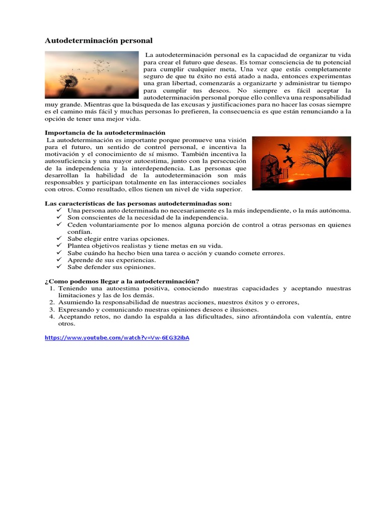 Autodeterminación personal | PDF | Autodeterminación | Autoestima