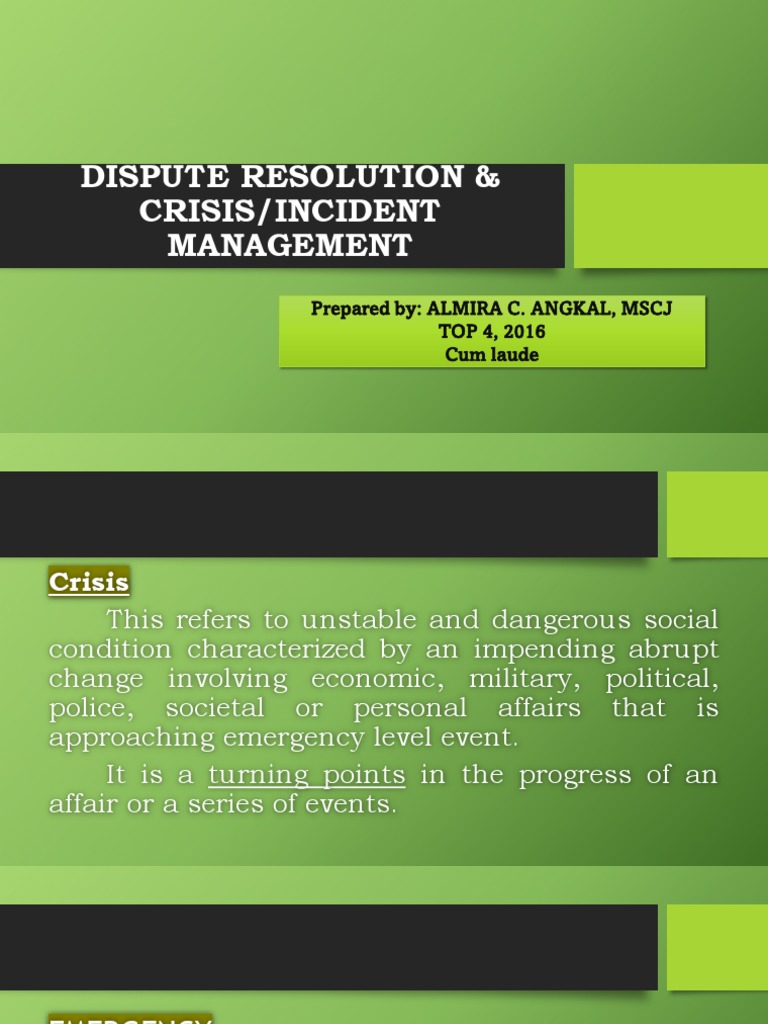 Crisis and Dispute Resolution Management | PDF | Mediation ...