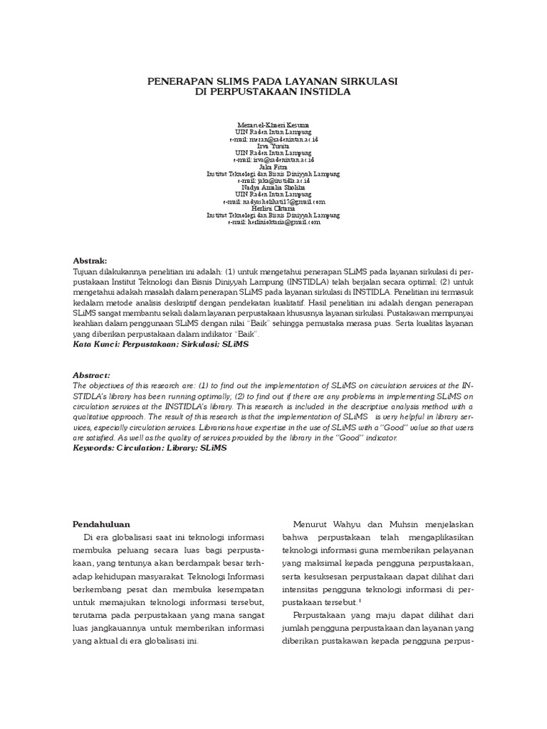 Penerapan Slims Pada Layanan Sirkulasi Di Perpusta | PDF