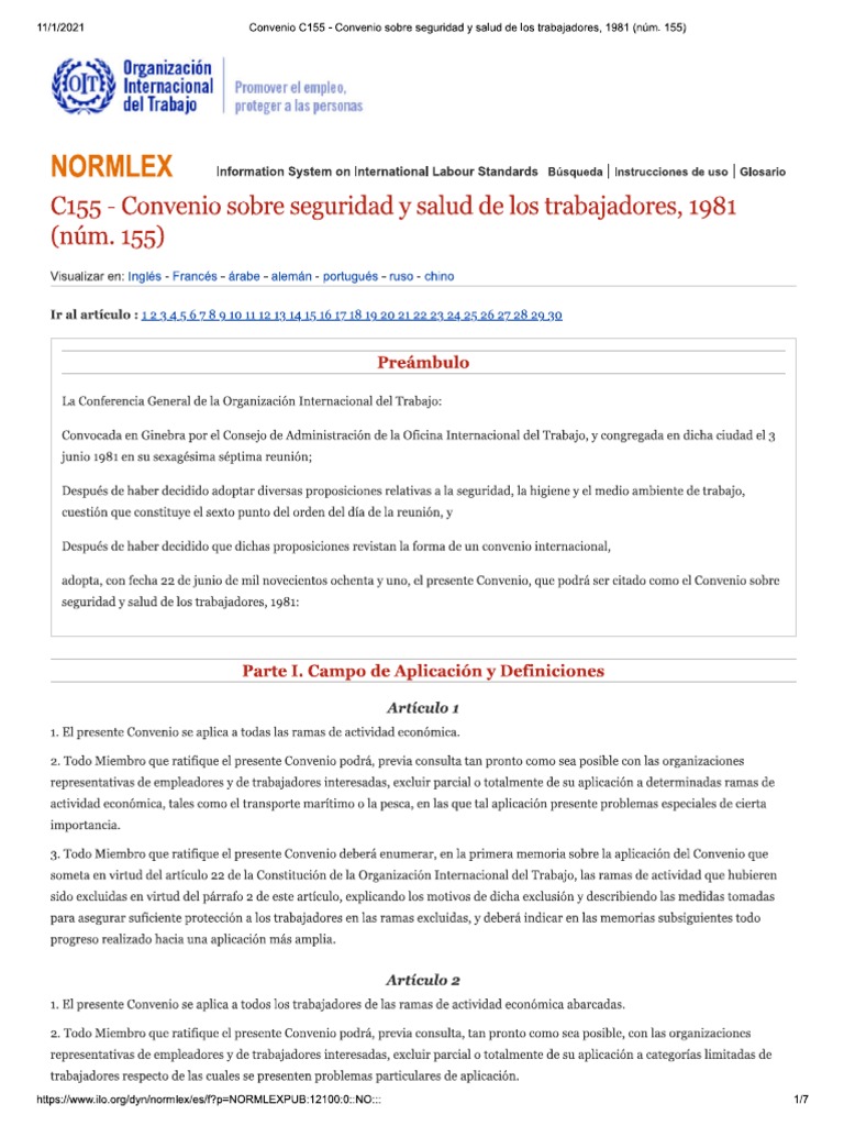 Convenio C155 - Convenio Sobre SST OIT 1981 | PDF