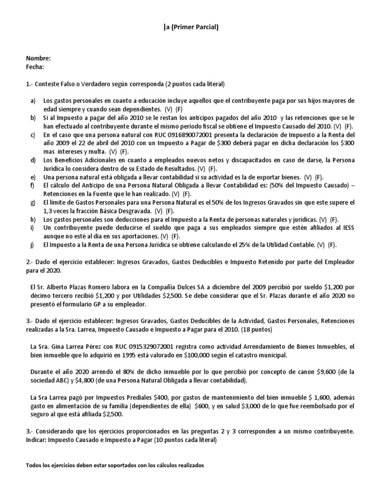 Examen de Tributación | PDF | Impuesto sobre la renta | Impuestos