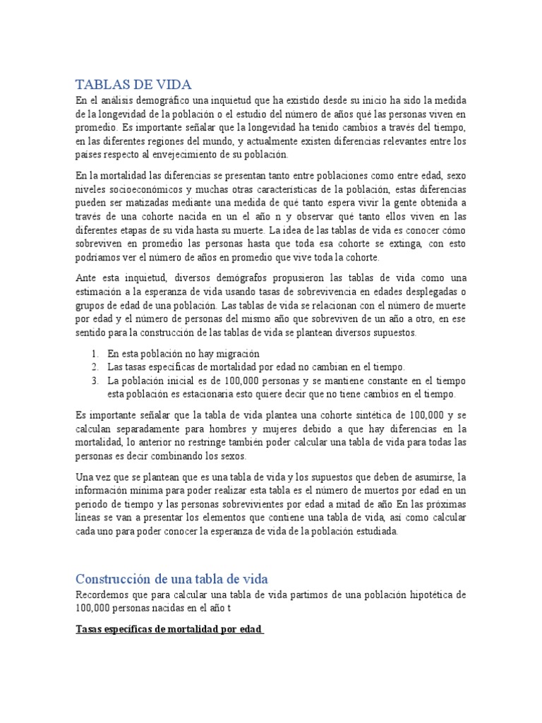 Tablas de Vida | PDF | Tasa de mortalidad | Longevidad