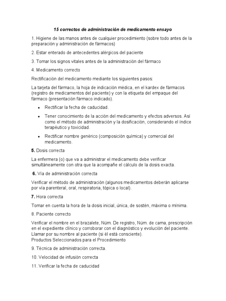 15 Correctos de Administración de Medicamento | PDF 15 Correctos de Administración de Medicamento | PDF