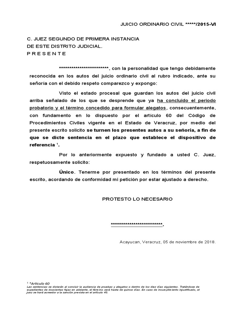 Escrito Solicitud Se Dicte Sentencia | PDF