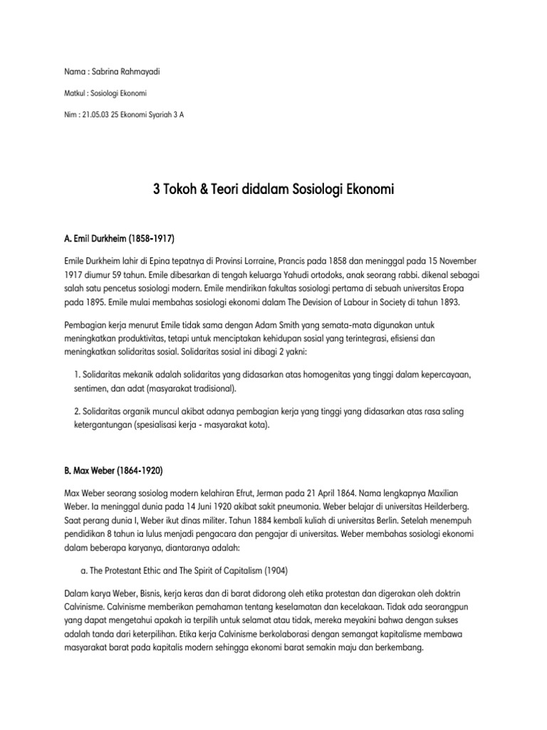 Teori Sosiologi Ekonomi | PDF | Politik | Ilmu Sosial