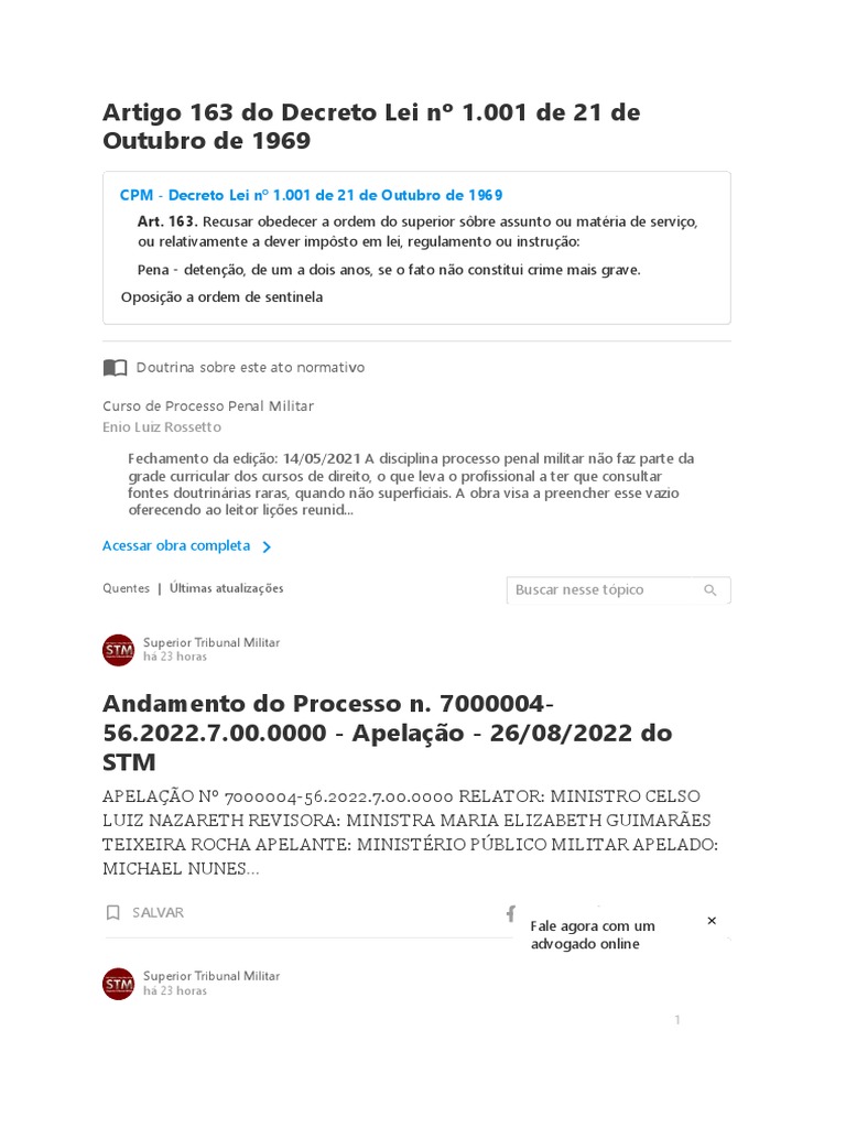 Art. 163 Do Código Penal Militar - Decreto Lei 1001 - 75 | PDF