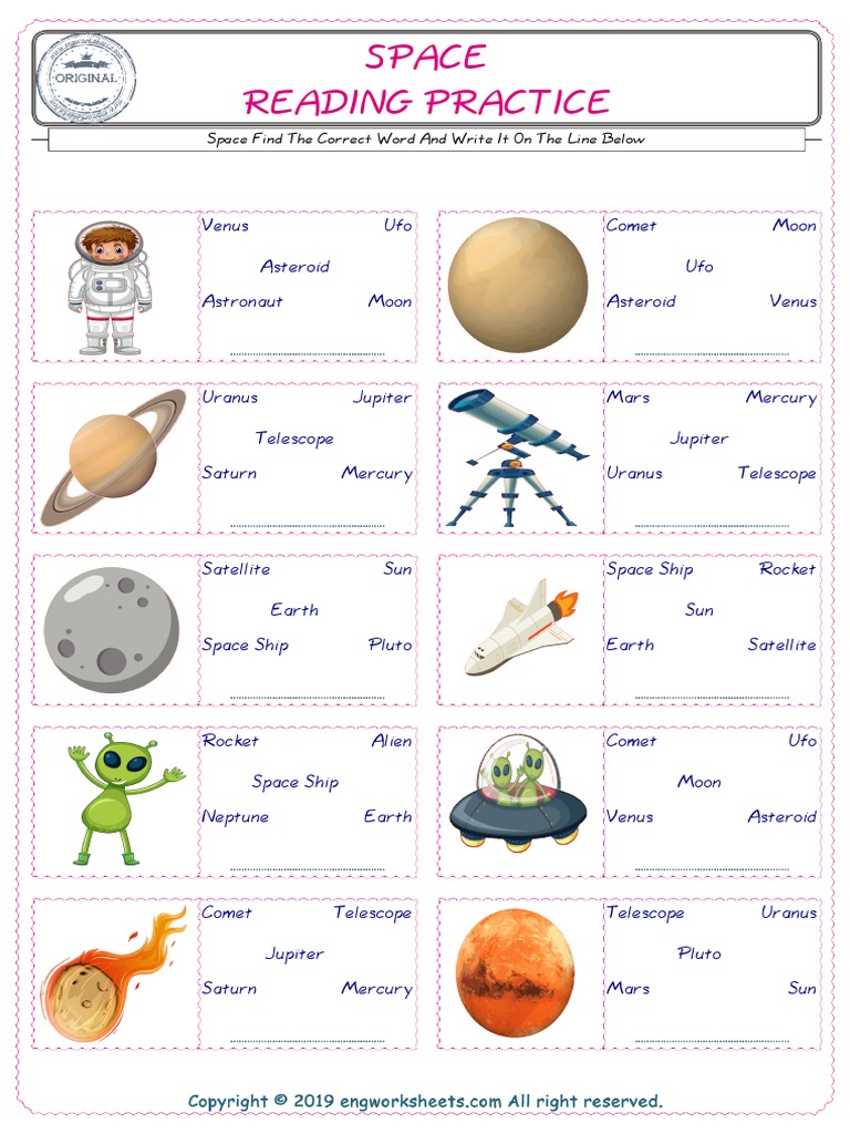 Space Worksheet | PDF | Natural Satellite | Jupiter