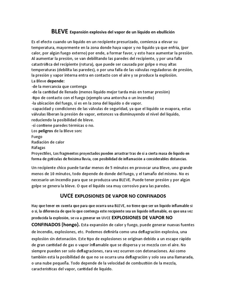 Resumen Bleve-Uvce | PDF | Líquidos | Presión