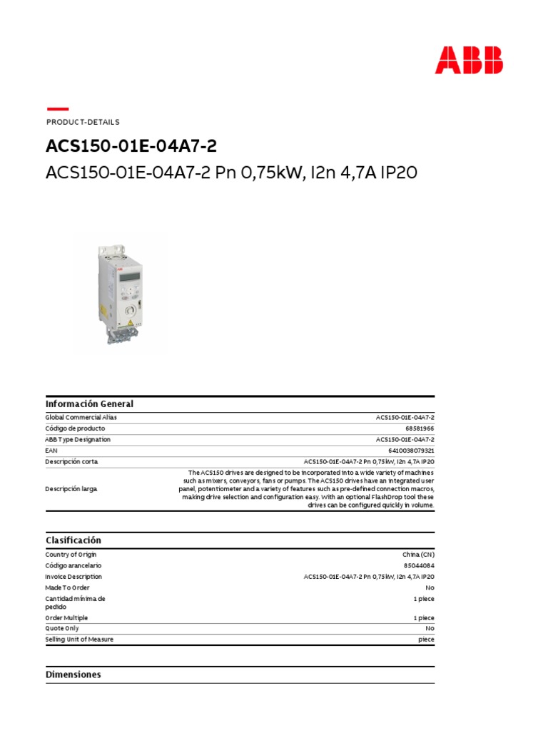 ACS150-01E-04A7-2 PN 0,75kW, I2n 4,7A IP20 | PDF | Electrical Engineering | Information And ...