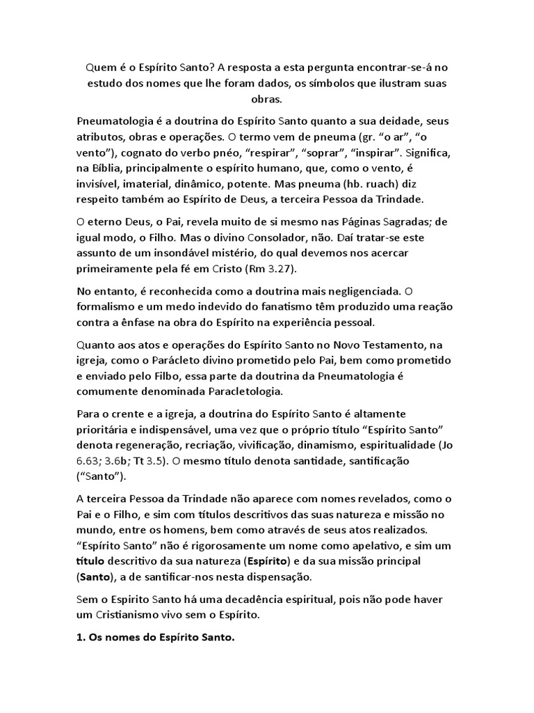 A Doutrina Do Espírito Santo | PDF | Espírito Santo (religião) | Deus