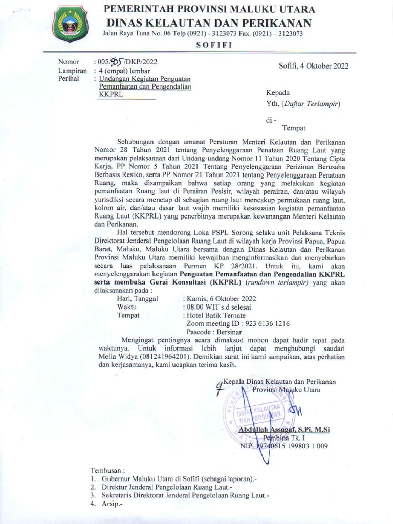 Undangan Penguatan PKKPRL | PDF