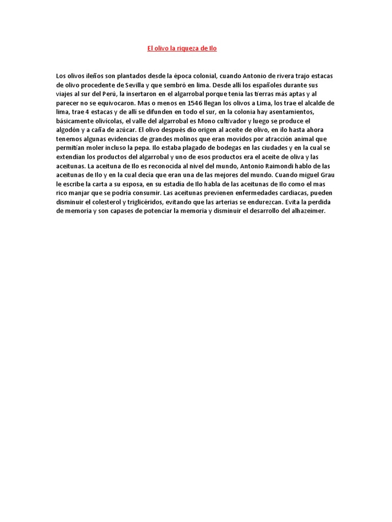 El Olivo La Riqueza de Ilo (Borrador) | PDF