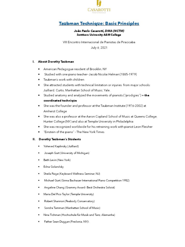 Taubman Technique - Basic Principles (Handout - English) .2021 EIPP2021 ...