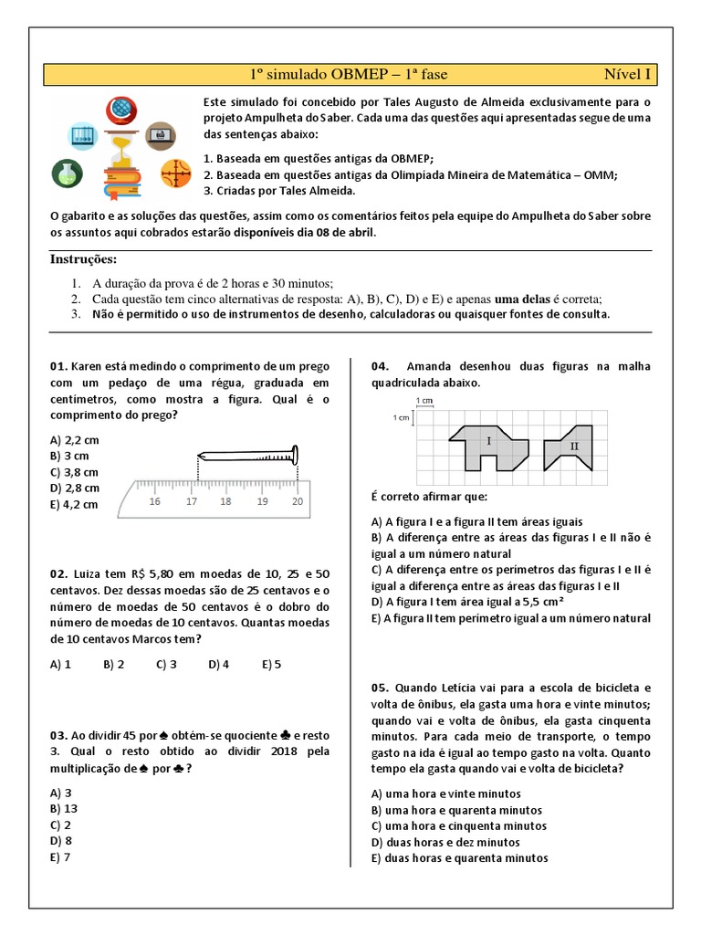 Simulado OBMEP | Download grátis PDF | Triângulo | Matemática
