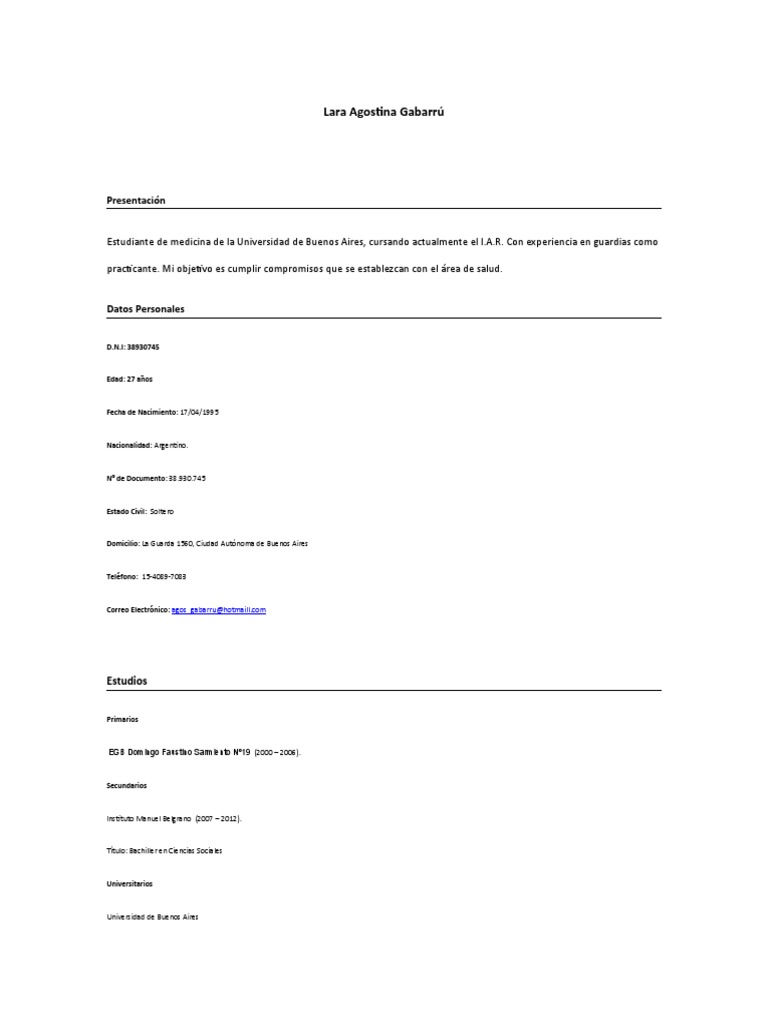 CV de Lara Agostina Gabarrú | PDF