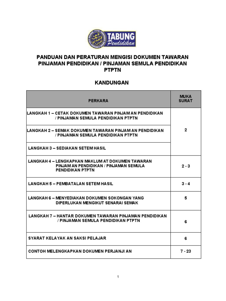 Panduan Pengisian Dokumen PTPTN | PDF