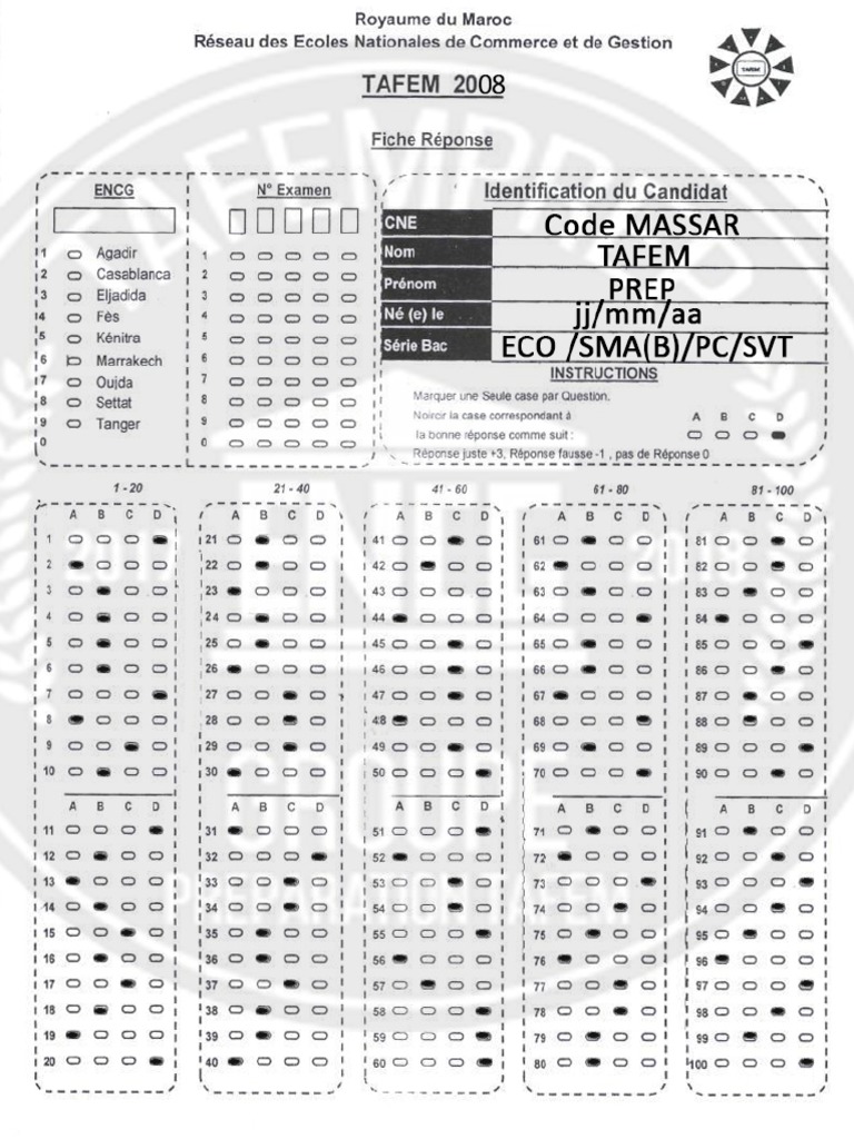 Concours ENCG TAFEM 2008 Corrige | PDF
