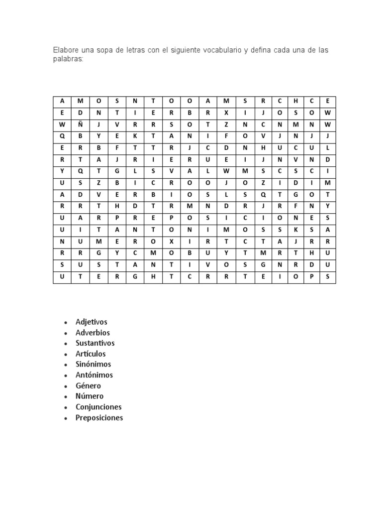 Sopa de Letras y Vocabulario | PDF | Sustantivo | Género gramatical