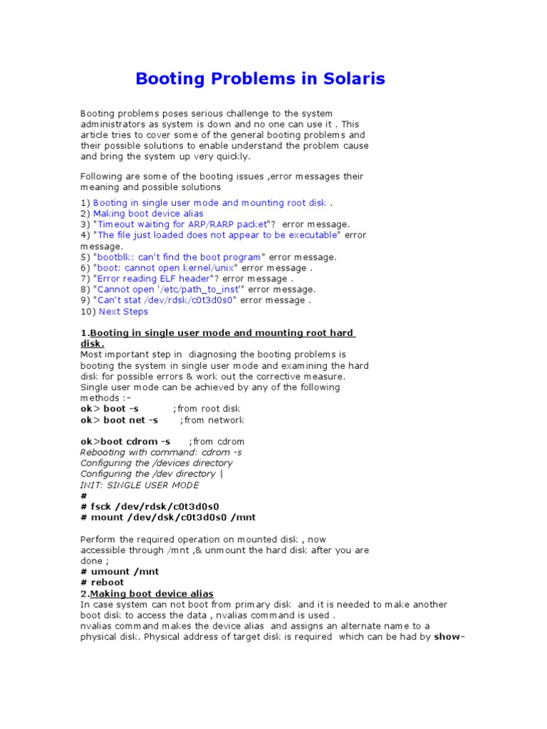 Booting Problems In Solaris Pdf Booting Superuser