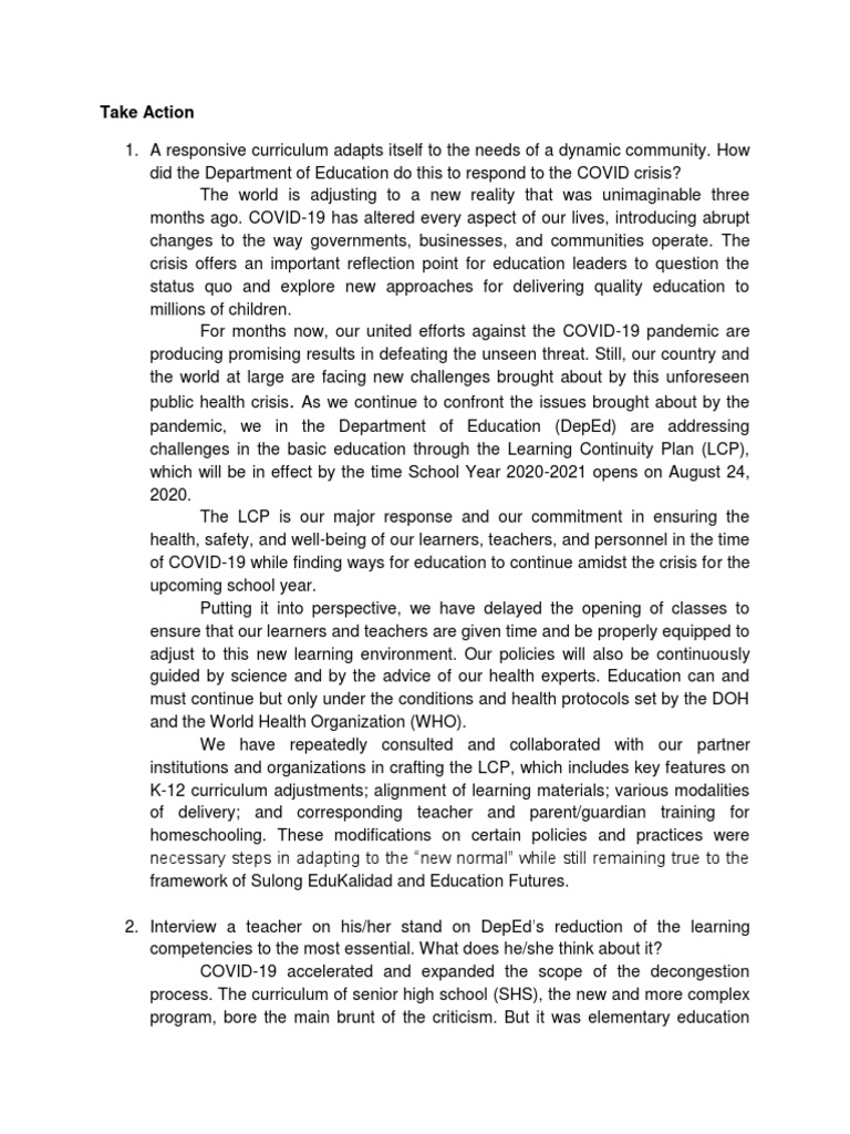 8.3 Curriculum Modification in Basic Education During and Post Pandemic | PDF | Distance ...