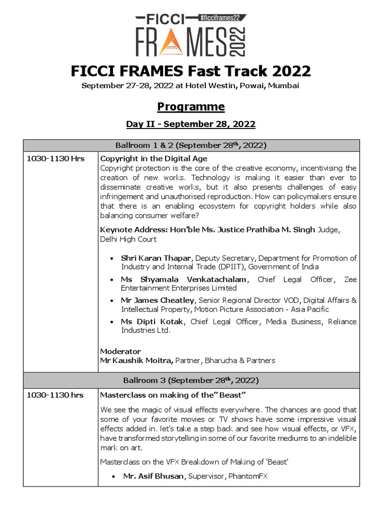 DAY - II FICCI FRAMES Fast Track As On 27.9.2022 at 18.43 | PDF