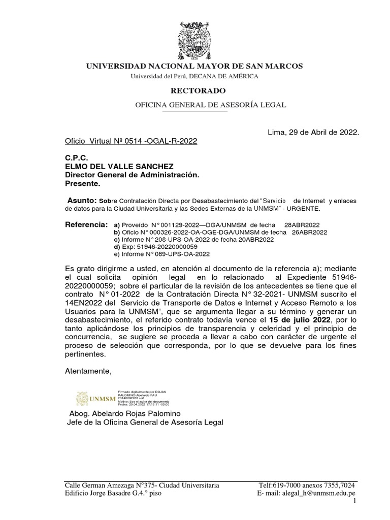 Oficio Virtual 0514-Ogal-R-2022 F | PDF