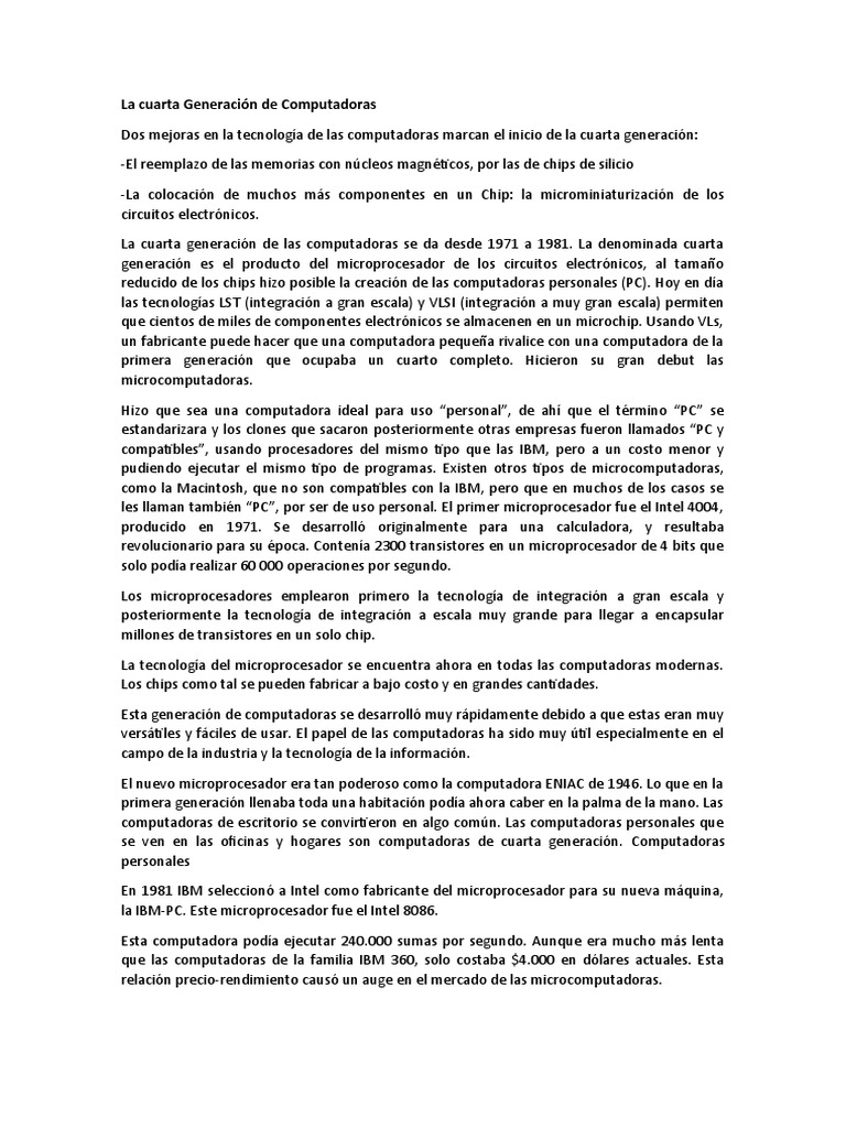 La Cuarta Generación de Computadoras | PDF | Microprocesador ...