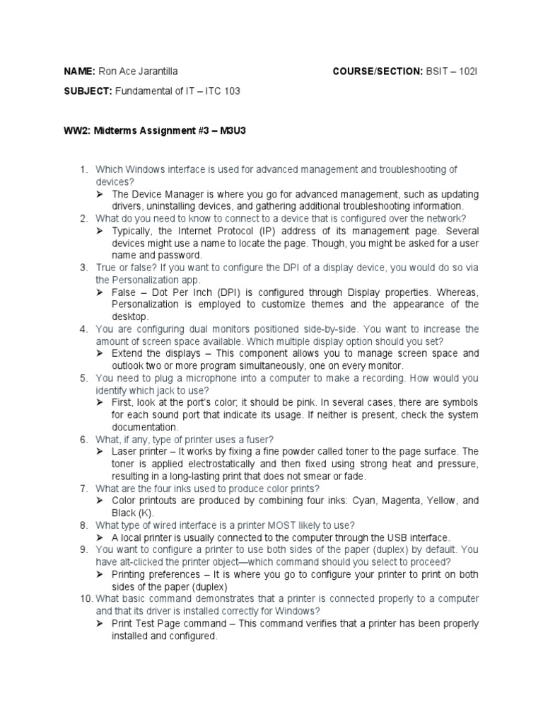 Midterm Assignment3 Jarantilla | PDF | Printer (Computing) | Information Age