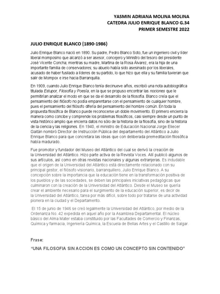 Reseña Julio Enrique Blanco | PDF | Historia