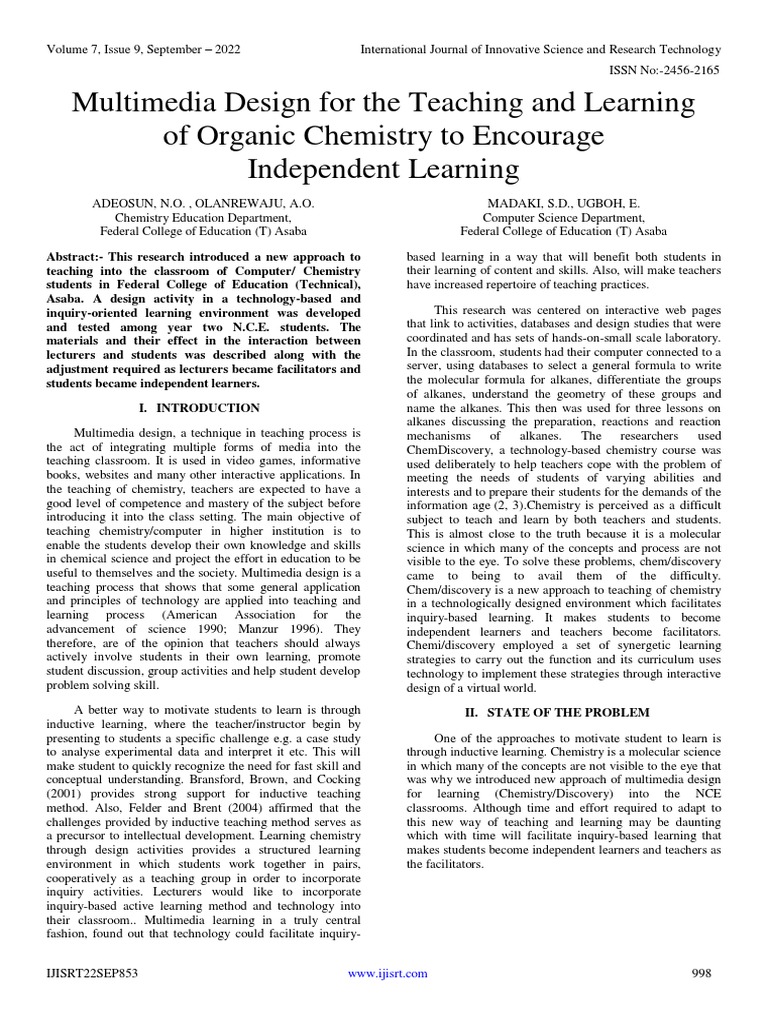 Multimedia Design For The Teaching and Learning of Organic Chemistry To ...