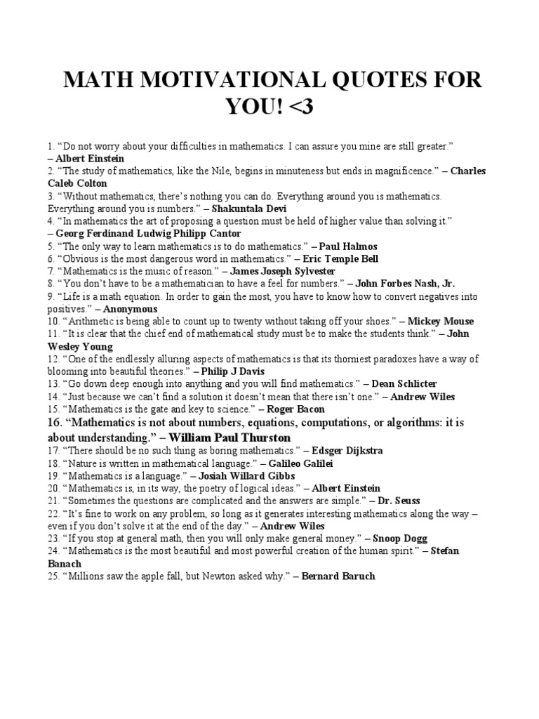 Math Motivational Quotes For You | PDF | Mathematics | Science