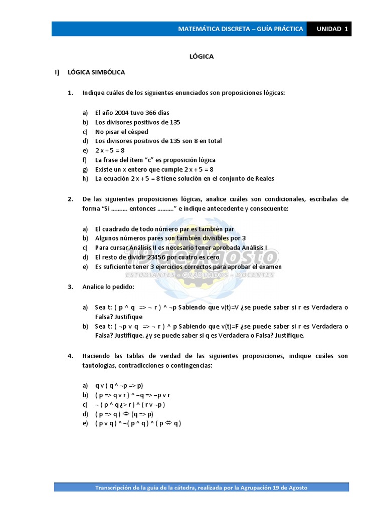 Guía Práctica de Matemática Discreta | PDF | Proposición | Matriz (Matemáticas)