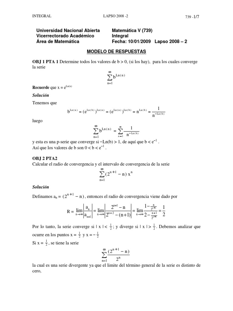 Modelo de Prueba Mate V - Una 2008-2 (Int) | PDF | Integral ...