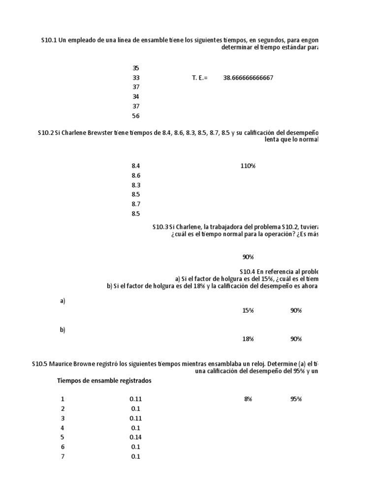 Problemas para Calcular Los Tiempos Normal y Estándar | PDF